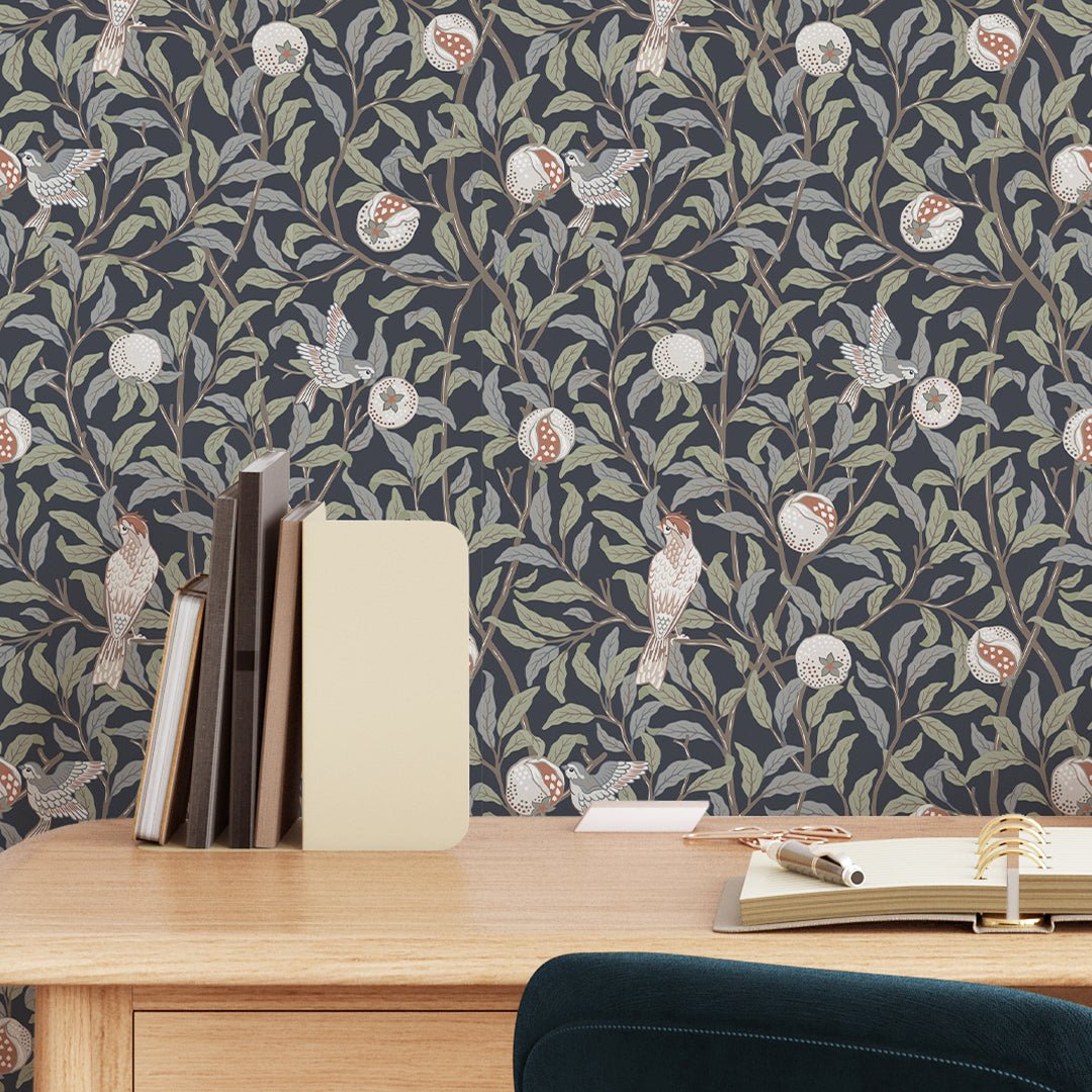 Blue Bird & Pomegranate by Morris Wallpaper W086 – CostaCover